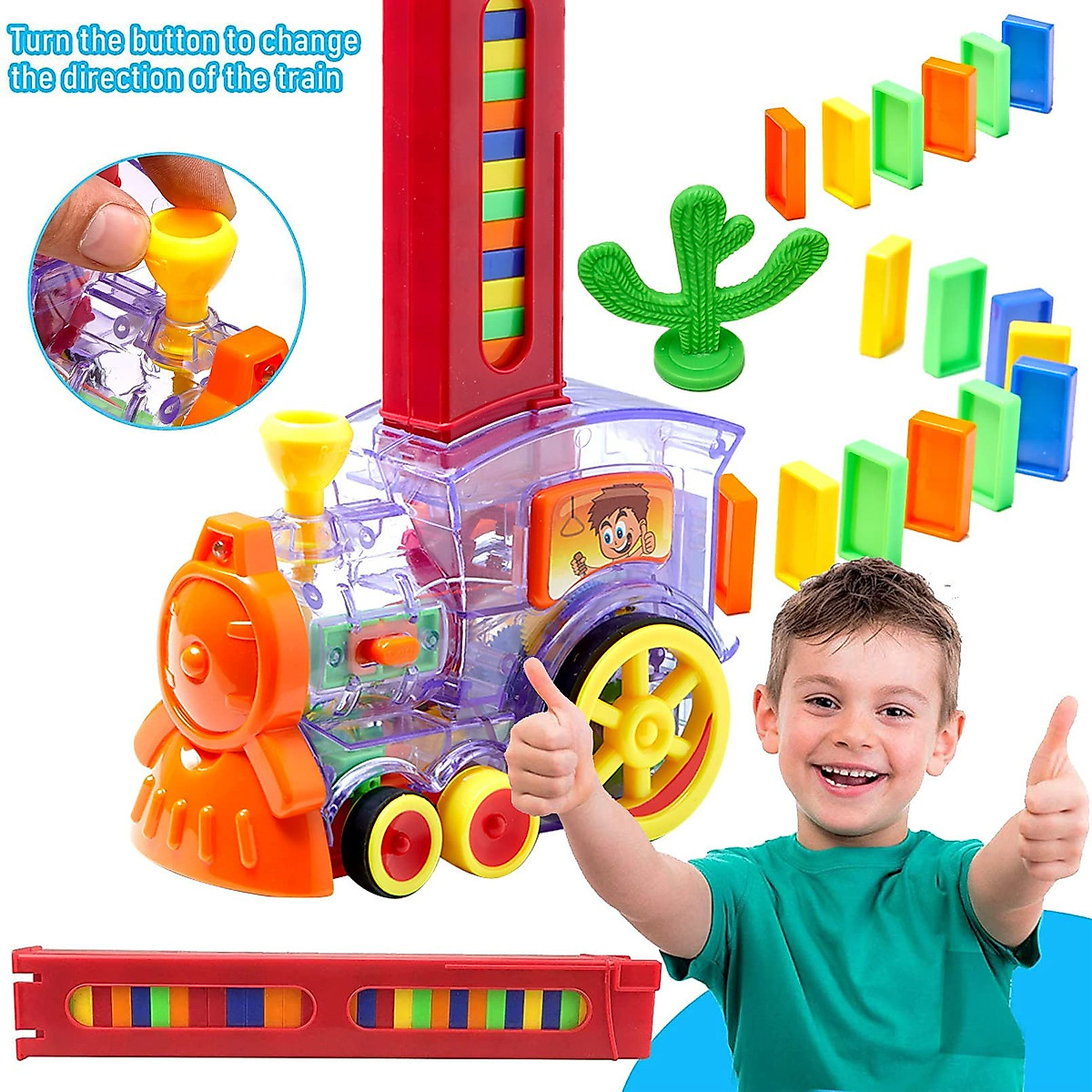 160pcs Dominos Train Blocks Set,Domino Train Toy with Lights & Sounds, Blocks Domino Set Building and Stacking Toy for Boys and Girls,Automatic Blocks Laying Toy Train Set Gift for 3-12 Years Old Kids