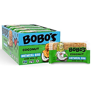 Bobo's Oatmeal Bars, Coconut, Gluten Free Vegan Whole Grain Oat Bars, Pack of 12