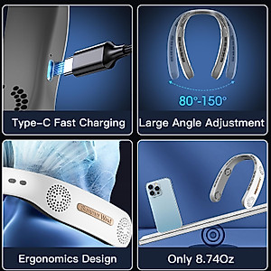 MSEVC 4 Turbo 6000mAh Portable Neck Fan 360°Cooling Airflow Bladeless USB Rechargeable with 3 Speeds Adjustment Wearable Personal Fan for Outdoor Travel Indoor - White