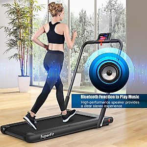 GYMAX Walking Pad, 2 in 1 Free Installation Under Desk Treadmill with Smart App, Remote Control & LED Display, 2.25HP Foldable Portable Compact Running Machine for Small Spaces Home Office (Black)