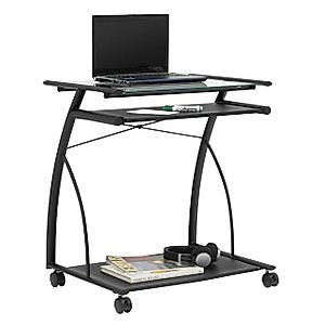 Calico Designs 50100 L-Shaped Computer Cart with Clear Glass, Black