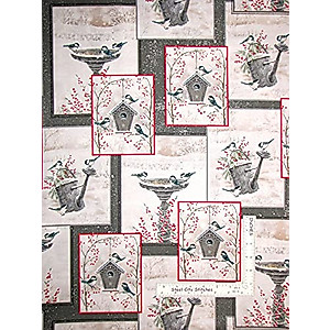 Quality Fabric Christmas Snow Berry Bird Bath Gray 100% Cotton Fabric QT Winter Garden The by The Yard