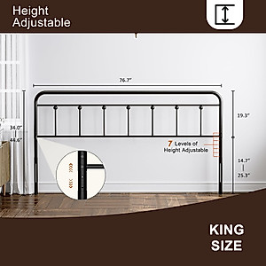 AOVSA Victorian Metal King Size Headboard, Adjustable Height, Curved Steel King Headboard Only, Easy Assembly, Attach Frame, Farmhouse Style, Black