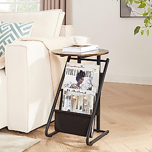 JOIN IRON End Table with Magazine Holder,Multifunction Magazine Rack with 2 Pockets,Newspaper Stand,Side Table for Living Room,Bedroom,Home Office,Small Space,Easy to Move and Assemble