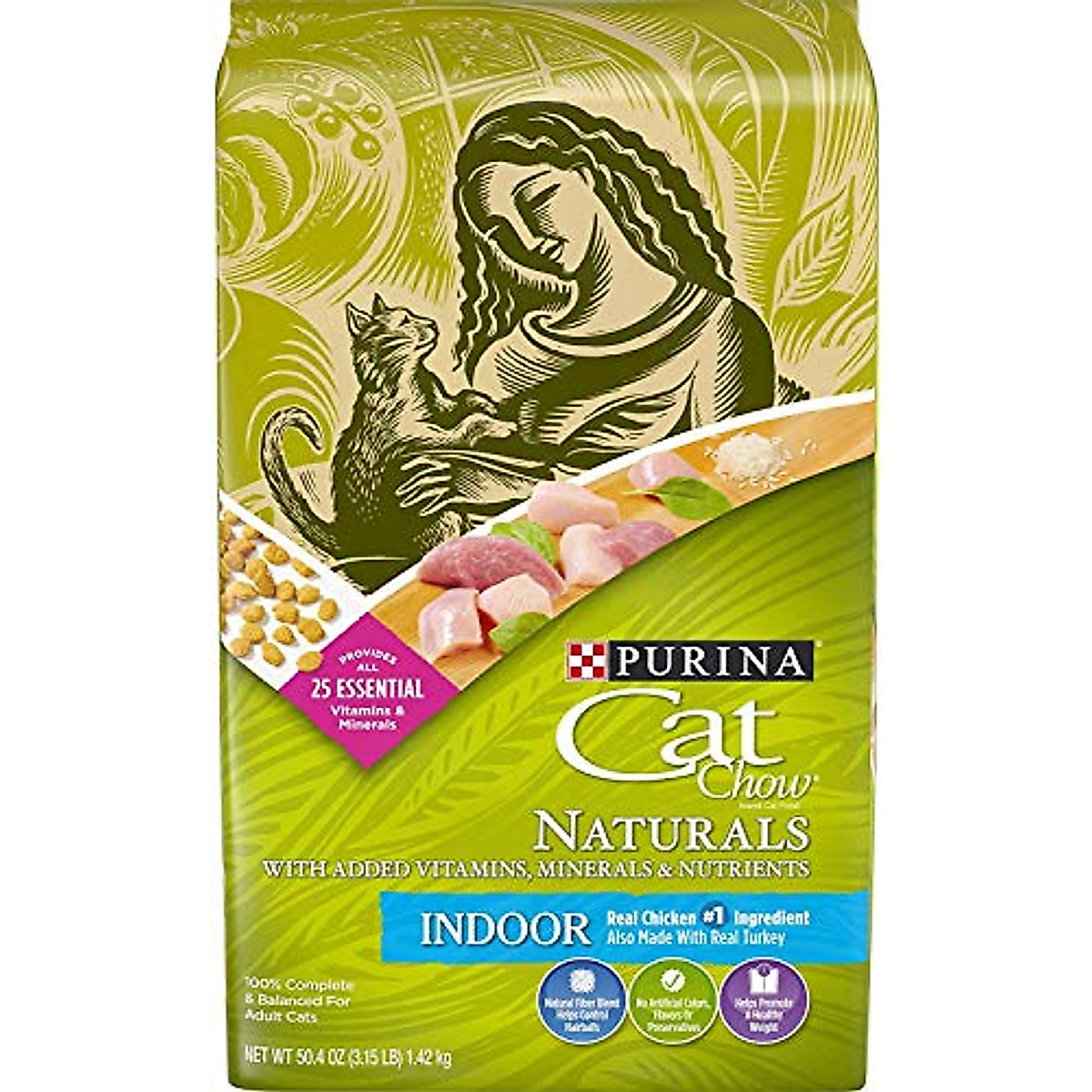 Purina Cat Chow Naturals Dry Cat Food, Indoor With Real Chicken & Turkey, 3.15 Lb Bag
