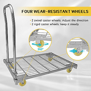 CiaoHER Heavy Duty Metal Platform Truck, 1200 lbs Industrial Standard Push Cart, 41x28 Extra Wide Deck Utility Dolly for Warehouses, Workshops, Restaurants and Homes Use