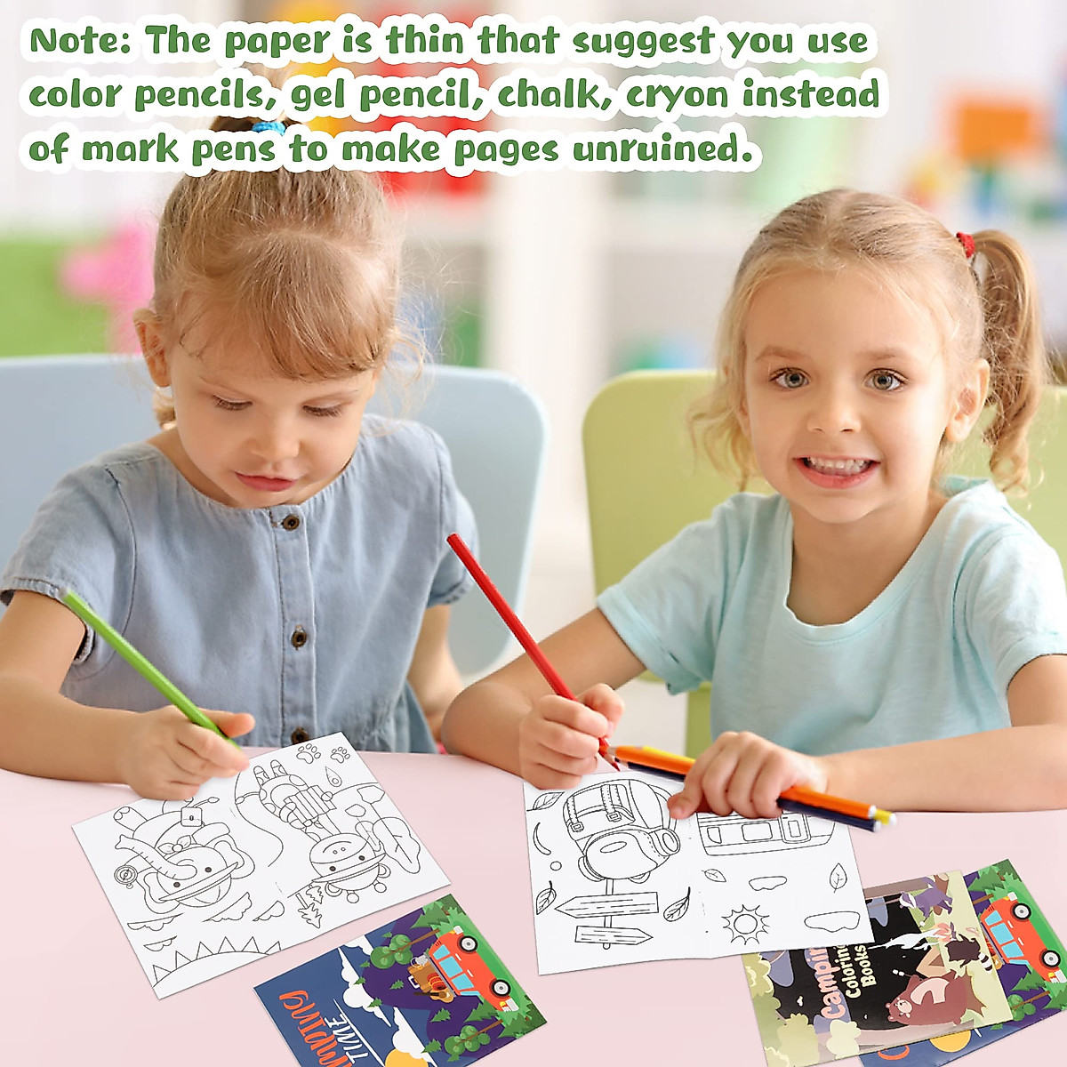 Dvbonike 24Pcs Camping Coloring Books Including Tent Camping Light Forest Bear Rabbit DIY Art Drawing Patterns Summer Birthday Party Favors Gifts Home School Activity Supplies for Kids Boys Girls