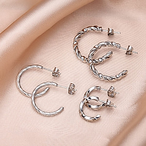 Envyou 20G Flat Back Earrings Stud Threadless Hypoallergenic Tragus Cartilage Piercing Jewelry,Small Gold Huggie Hoop Earrings Sets for Multiple Piercing (Silver 10/16/18mm)