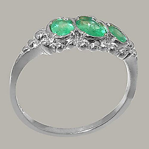 LetsBuyGold 18k White Gold Real Natural Emerald Womens Statement Ring - Size 8