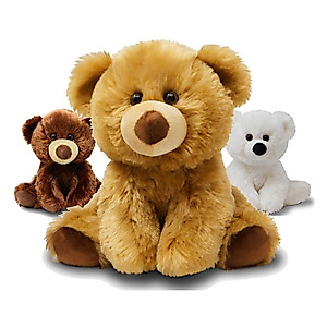 Fluffuns Teddy Bears - 9" - Cute Stuffed Animal in 3 Colors - 3-Pack of Stuffed Bears: Brown, Golden, White Teddy Bear- Plush Toy - Great Gift for Baby Girl, Boy, Kid and More!