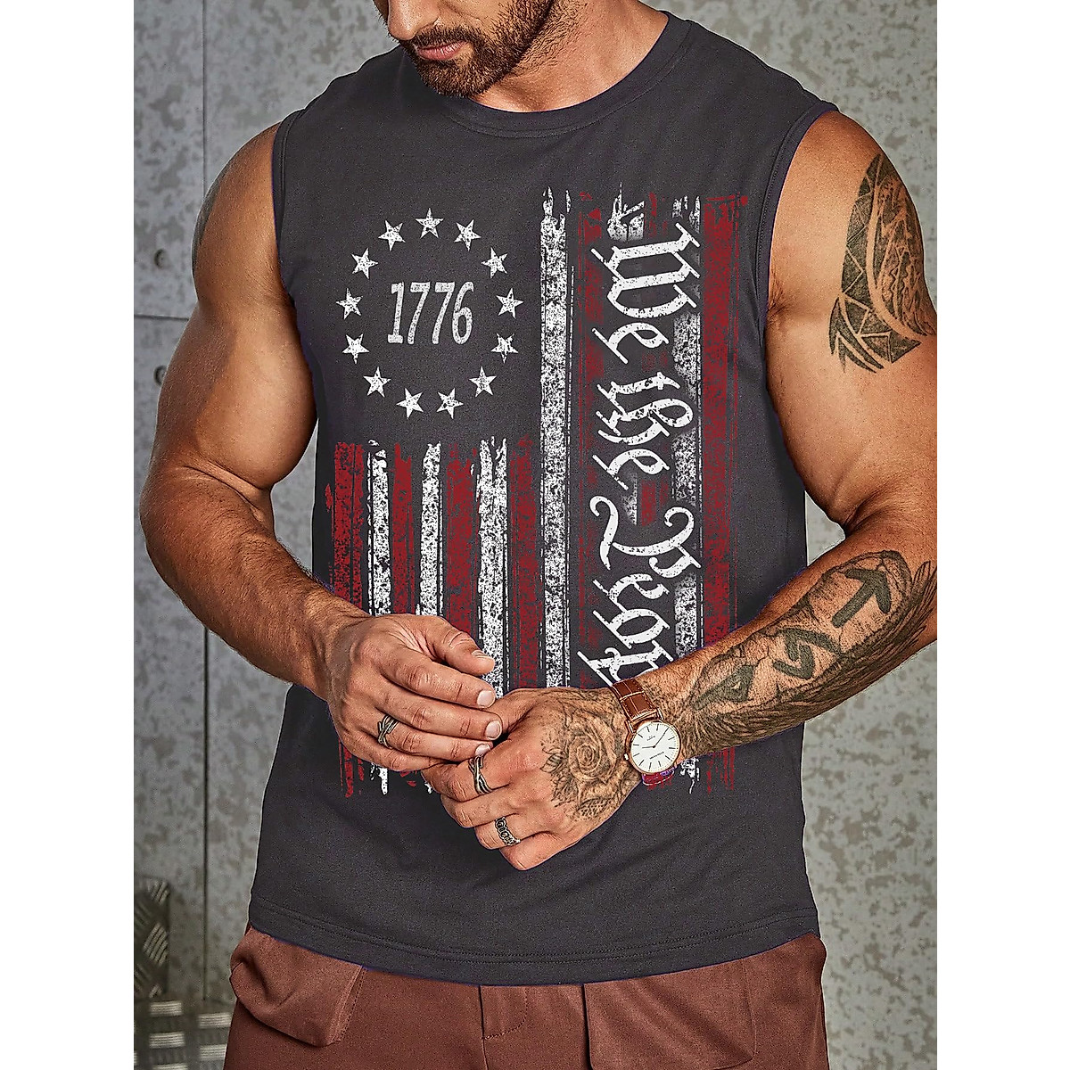 Heralady 4th of July Shirts Mens Muscle Tank Top 1776 Sleeveless Graphic Gym Workout USA Flag Shirt Grey XLarge