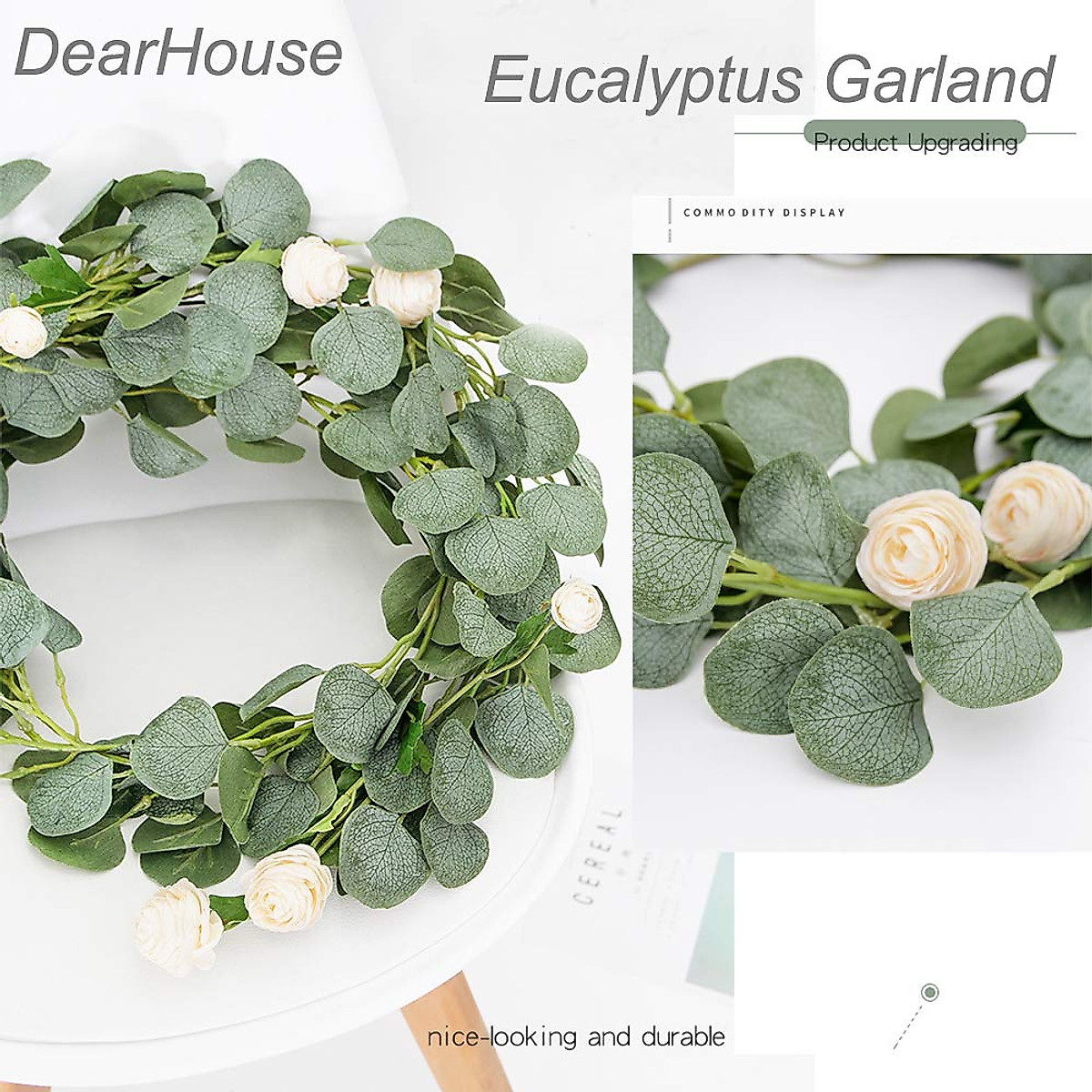 DearHouse 5pc Artificial Eucalyptus Garland Faux Silk Eucalyptus Leaves Vines Handmade Garland Greenery Wedding Backdrop Arch Wall Decor,6 FT/Pcs