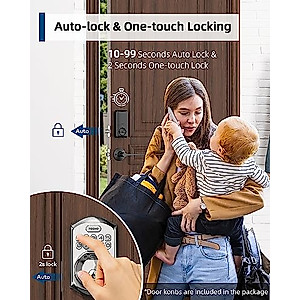 TEEHO TE002L Fingerprint Door Lock with 2 Lever Handles, Keyless Entry Deadbolt with Handle Set, Electronic Keypad Deadbolt for Front Door, Auto Lock and 1 Touch Locking, Satin Nickel