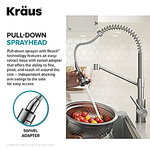 KRAUS Bolden Commercial Style 2-Function Single Handle Pull Down Kitchen Faucet in Brushed Brass/Matte Black, KPF-1610BBMB