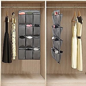 ANIZER Dual Sided Hanging Shoe Organizer for Closet with 24 Large Pockets Hanging Shoe Rack Holder with Rotating Hanger (GREY)