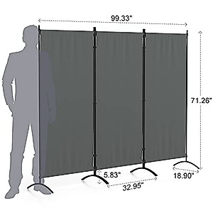 Morngardo Room Divider Folding Privacy Screens 3 Panel Partitions Dividers Portable Separating for Home Office Bedroom Dorm Decor (Grey)