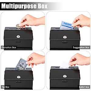 KYODOLED Metal Suggestion Box with Lock Wall Mounted Ballot Box Donation Box Key Drop Box with 50 Free Suggestion Cards 8.5H x 5.9W x 7.3L Inch Black