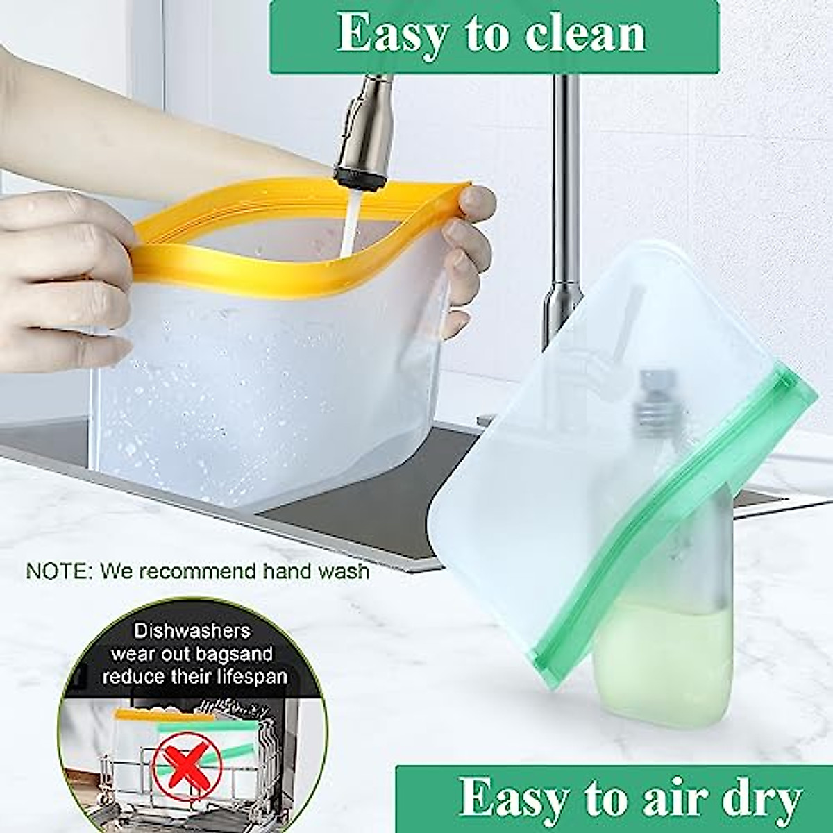 Silicone Bags Reusable Storage Freezer Bags, Silicone Ziplock Bags 4 Reusable Sandwich Bags + 4 Reusable Snack Bags, Leakproof Reusable Food Storage Bags Containers for Travel Picnic, Work, Home Use