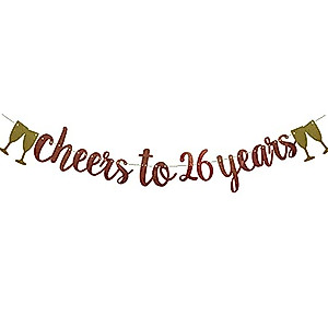 Cheers To 26 Years Banner,Pre-Strung, Rose Gold Paper Glitter Party Decorations For 26TH Wedding Anniversary 26 Years Old 26TH Birthday Party Supplies Letters Rose Gold ZHAOFEIHN