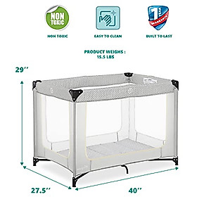 Dream On Me Zoom Portable Playard in Light Grey, Lightweight, Packable and Easy Setup Baby Playard, Breathable Mesh Sides and Soft Fabric - Comes with a Removable Padded Mat