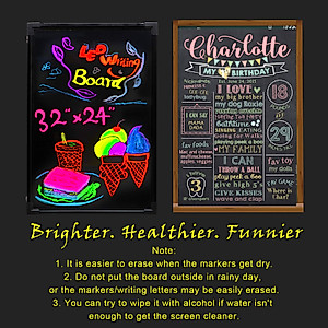 Voilamart LED Message Writing Board, 32" x 24" Flashing Illuminated Erasable LED Message Chalkboard Neon Effect Menu Sign Board with Remote Control, 8 Colors Chalk Markers