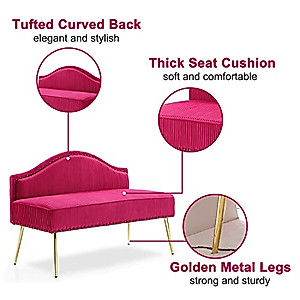 Pvillez 46.5" Velvet Loveseat Sofa, Modern Small Loveseat 2 Seat Sofa Couch for Living Room, Upholstered Tufted Loveseat w/Gold Metal Legs and Curved Backrest, Loveseat for Small Spaces, Bedroom