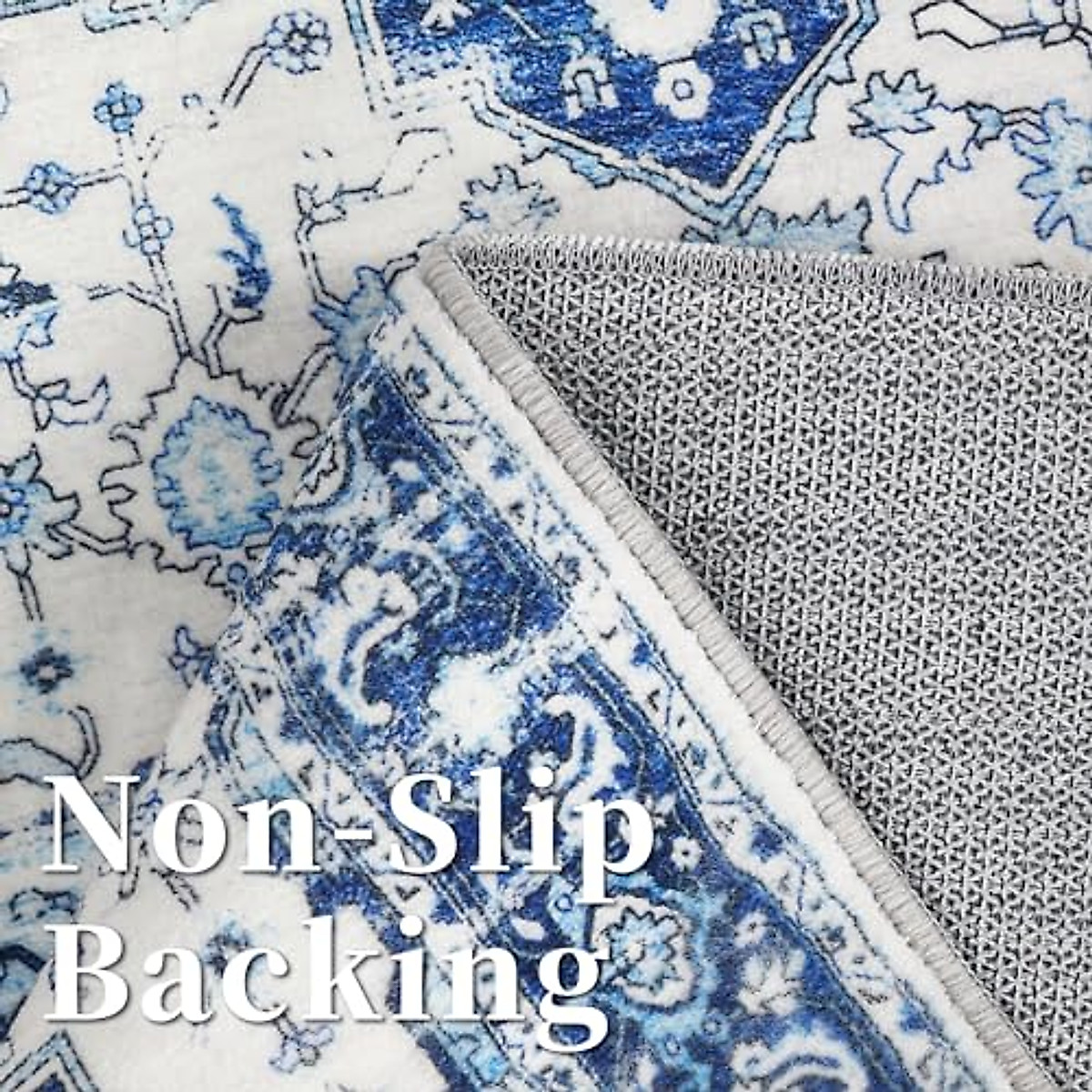 GlowSol Washable Area Rug 9x12 Boho Floral Non-Slip Rugs Vintage Low Pile Carpet Medallion Rugs for Living Room Bedroom Dining Room Office,9x12