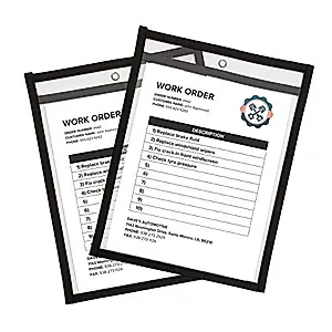 Job Ticket Holders 9x12 (30 Pack) - Dry Erase Document Holder - Shop Holder - Order Clear Black Sleeves - 8.5 x 11 Tickets - Plastic Heavy Duty Work Pocket - Hanging Sheet Protectors - Plastic Sleeves