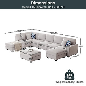 L Lengend Vansen Modular Sectional Sofa U Shaped Sofa Couch with Ottoman Modern Reversible Corner Sectional Couch for Living Room (Light Grey, U Shaped Sofa-4)