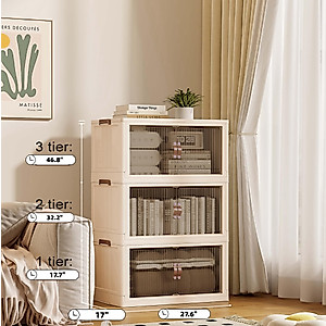 SAILUN 73Gal（293Qt） Stackable Storage Bins Folding Collapsible Storage Bins with Lid, Closet Organizers and Storage, Storage Box with Door Beige 27.6" Wx17 Dx46.8 H