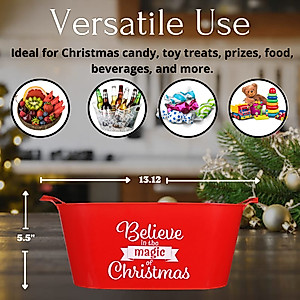 LSM Christmas Sentiment Oval Buckets, Plastic Basket with Handles Decorative Storage Drink Cooler Party Beverages Candies Vegetable Toys Bucket for Kitchen & Cabinet Organizer Set of 2 with Oggetto