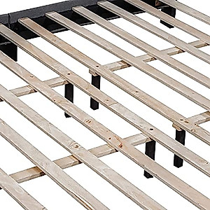 STP-Y Upholstered Platform Bed, Rockjame Full Bed Frame Mattress Foundation with Nailhead Trim Headboard and Plywood Slats, No Box Spring Required (Full) (Size : Full)
