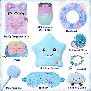 Golray Frozen Toys for Girls Kids Elsa Gift 6 7 8 9 10 Years Old, Light Up Pillow Stationery Plush Lock Diary Water Cup Fluffy Accessories Teen Princess Toy Christmas Birthday Gift for Girl Age 6+