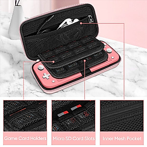 Fintie Carrying Case for Nintendo Switch Lite 2019, [Shockproof] Hard Shell Protective Cover Travel Bag w/15 Game Card & 2 Micro SD Card Slots for Switch Lite Console & Accessories, Rose Gold