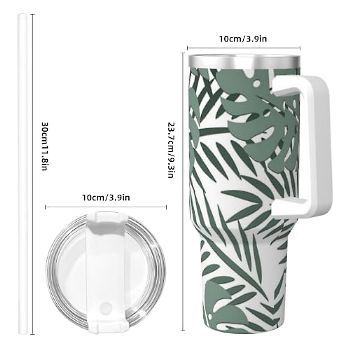 Xiexide 40oz Rustproof Outdoor Green Botanical Palms Leaves Double Walled Vacuum Insulatedith Handle And Straw,Hot & Cold Drinks