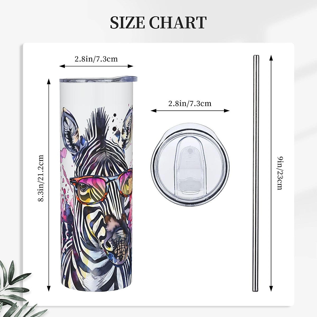 Tangopi Splash Zebra 20 oz Tumbler with Lid and Straw Insulated Travel Coffee Mug Reusable Spill Proof Coffee Cups Stainless Steel Water Bottle for Hot and Cold Drinks