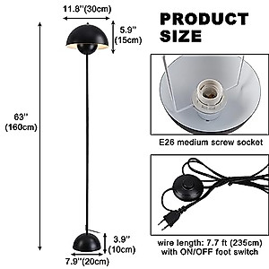 COSYLUX Modern Floor Lamp for Living Room, Industrial Tall Standing Lamp for Bedroom, Metal Shade Reflecting Light Reading Floor Lamp for Office, Nursery Room, Corner(Black)