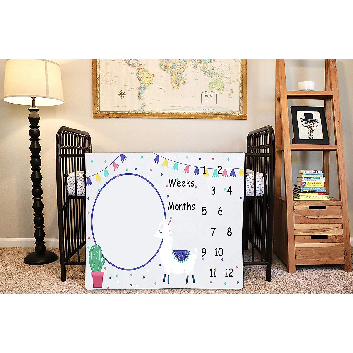 LUCKBTY Baby Monthly Milestone Blanket with Floral Wreath & Frame Cactus Alpaca Baby Shower Photography Props to Capture Babies First Year 60"x40" BTZDLU36