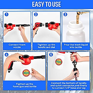 New Rotary Dial 16 IN 1 Car Wash Foam Gun,Foam Cannon, Adjustable Hose Wash Sprayer with 2.5-6 Bars Foam Blaster, with Nozzles,Wash Mitten &Towel,for Car Cleaning& Garden Use with 1/2” Quick Connector