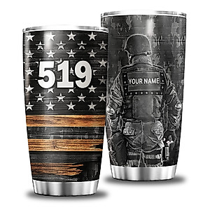 Personalized Police Tumbler Correction Officer Custom Name and Number Thin Silver Line Sheriff Police Officer Suit Tumbler Cup with Lid, Double Wall Vacuum 20 Oz Stainless Tumbler TB5