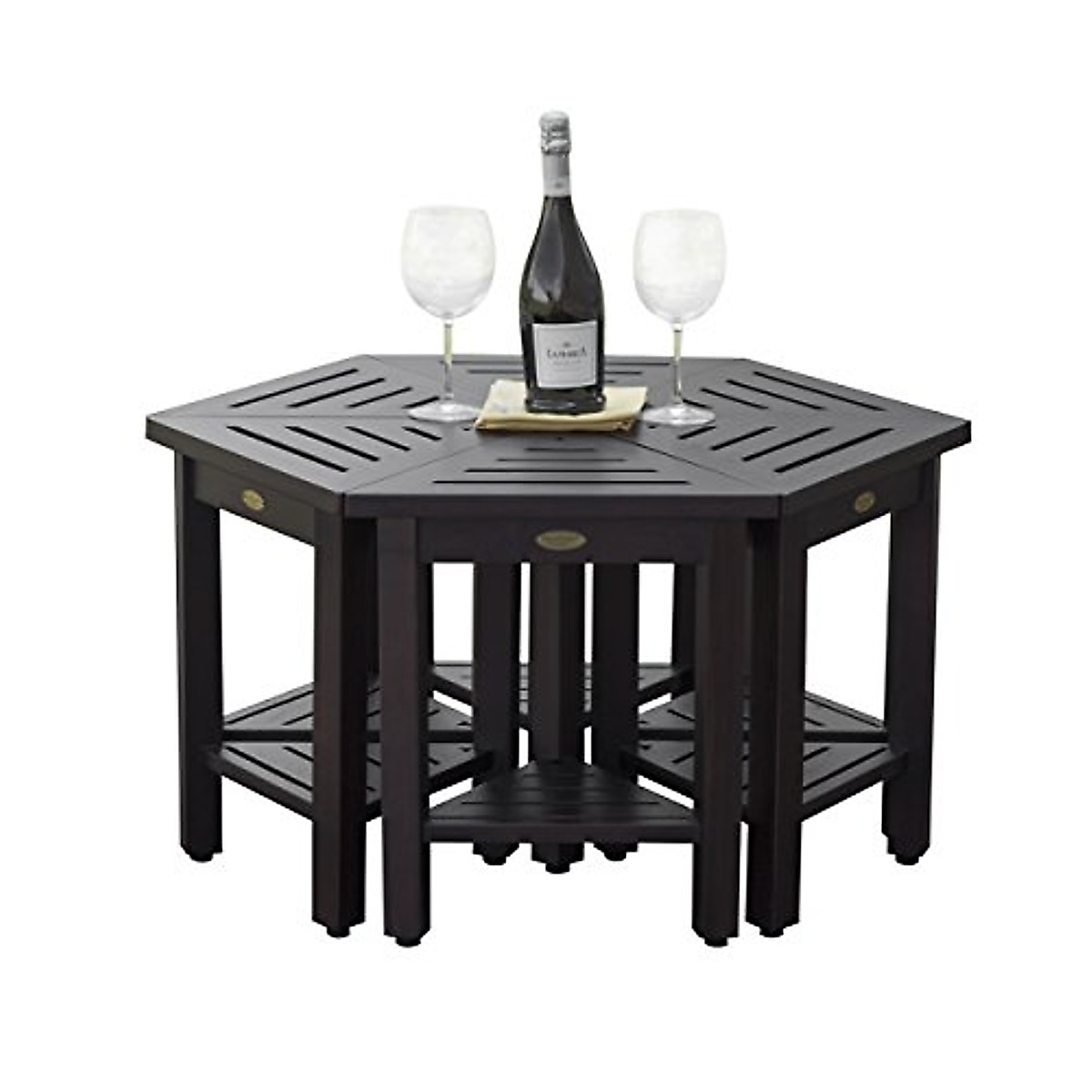 Decoteak FlexiCorner 17" Triangular Teak Modular Shower Bench and Table with Shelf