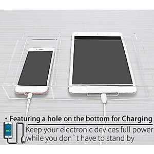 Pansyling Clear Wall Tablet Holder Acrylic Wall Mounted Phone Holder for iPad Wall Mount Holder, Remote Control Holder Laptop Stand for eReader Wall Storage Caddy with Charging Holes for Kindle iPhone