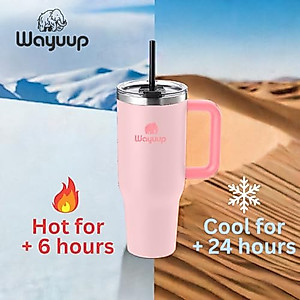 Wayuup 40 oz Tumbler with Handle and Straw Lid, Stainless Steel Vacuum Insulated Double Wall Water Bottle Leak-proof, Non Slip more than 24 Hrs or Hot for 6 Hrs (Flamingo), WPM40