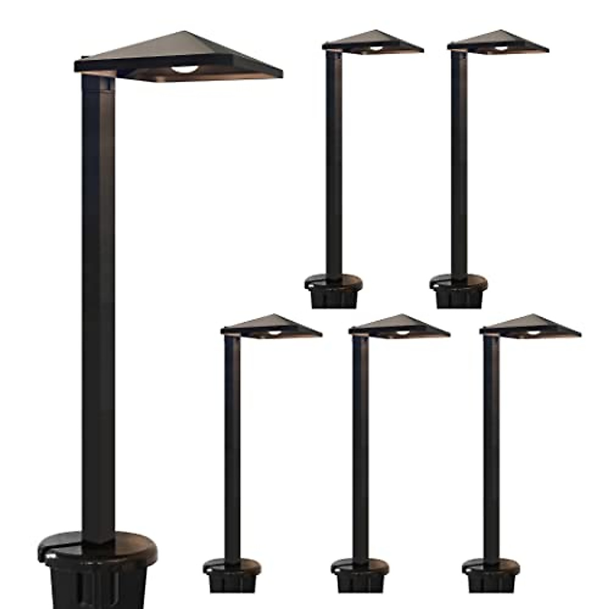 GKOLED 6 Pack Low Voltage LED Landscape Pathway Light, Outdoor Garden Yard Walkway Sidewalk Driveway Lighting, Waterproof Path Lights with Large Stake, 3W 3000K, Die-cast Aluminum Housing, Black