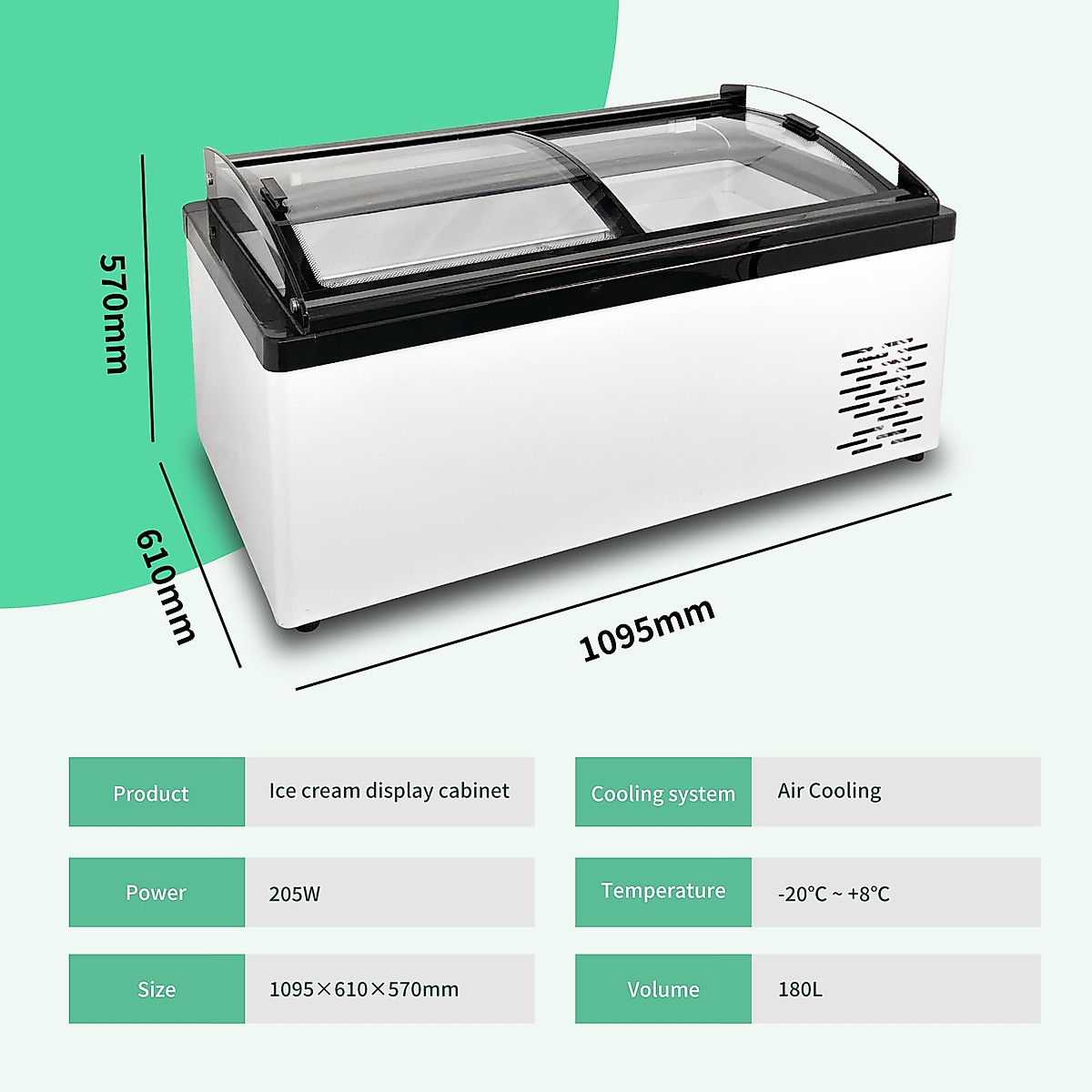 Wixkix Commercial Gelato Display Freezer, Countertop Hard Ice Cream Showcase with 6 Round Pan, Ice Cream Dipping Cabinet with LED Light for Restaurant Ice Cream Shop, Air Cooling, 110V