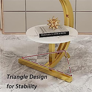 Modern Round Side Table w/Marble Top and Storage Shelf 2 Tier Couch End Table Pedestal Table 20 Inch C-Shaped Snack Coffee Table Display for Living Room Bedroom