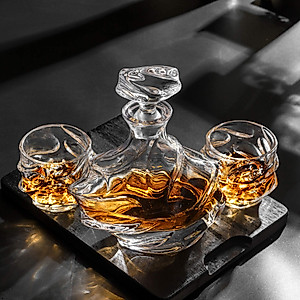 KANARS Crystal Whiskey Decanter Set, 27 Oz Emperor Decanter with Old Fashioned Glasses for Liquor Bourbon Scotch Tequila Snifter, Unique Christmas Gifts for Men Dad Grandpa Brother Adult