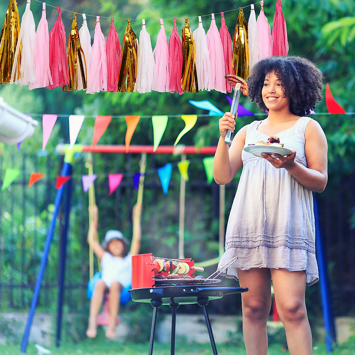 MerryNine Tissue Tassels Garlands, 40PCS DIY Tassels, 14 Inch Long Tassels, for Wedding, Baby Shower, Event & Party Supplies Decoration (Rose/ Pink/ White/ Gold Set)