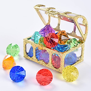 Juephe Diving Gem Pool Toy 12 Diamonds Set with Treasure Pirate Box Summer Swimming Gem Pirate Diving Toys Underwater Toy for Pool Use Treasures Gift Sets (Golden)