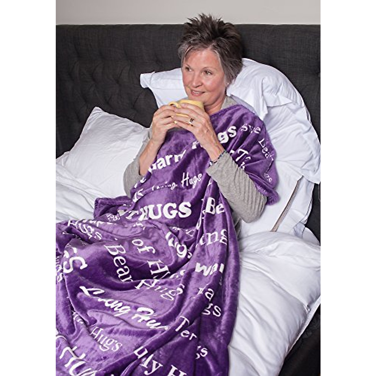 BlankieGram “Hugs” Plush Throw Blanket- Inspired Gift Ideas for The Entire Family, Comfort Gifts, Purple